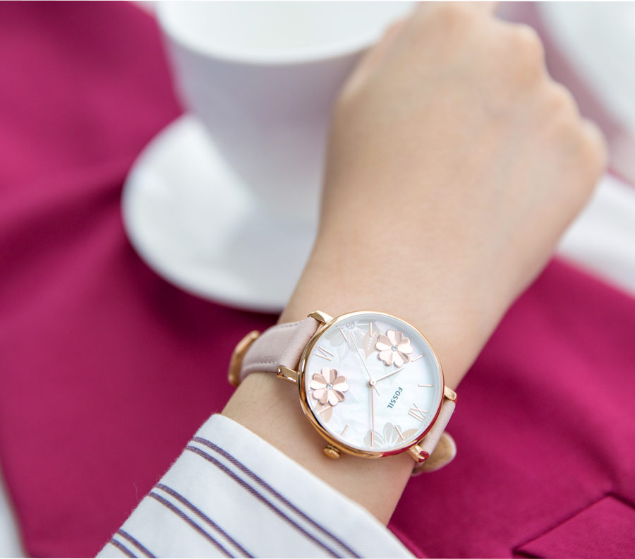 【FOSSIL】 公司貨 Jacqueline 花漾魅力時尚皮革腕錶/粉(ES4671) - PChome 24h購物